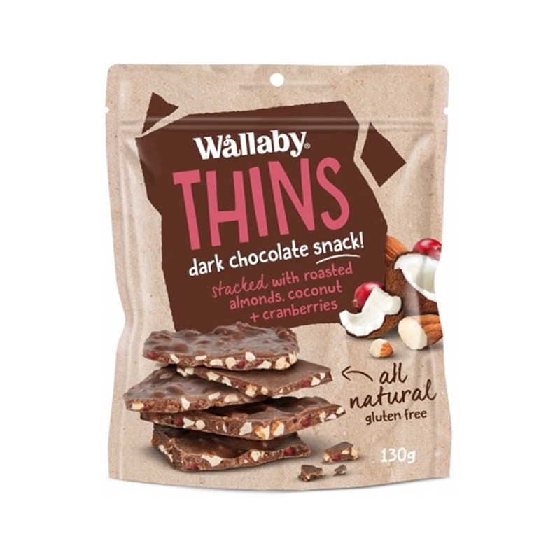 Thins Dark Chocolate Snack with Roasted Almonds, Coconut & Cranberries ...