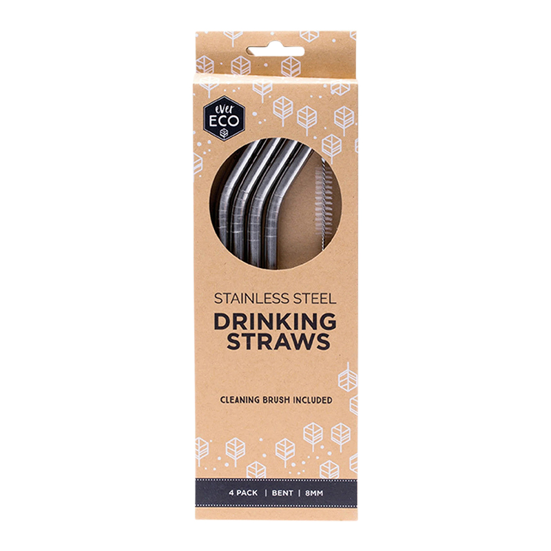 Stainless Steel Straws Bent 4 Pack | WholeLife